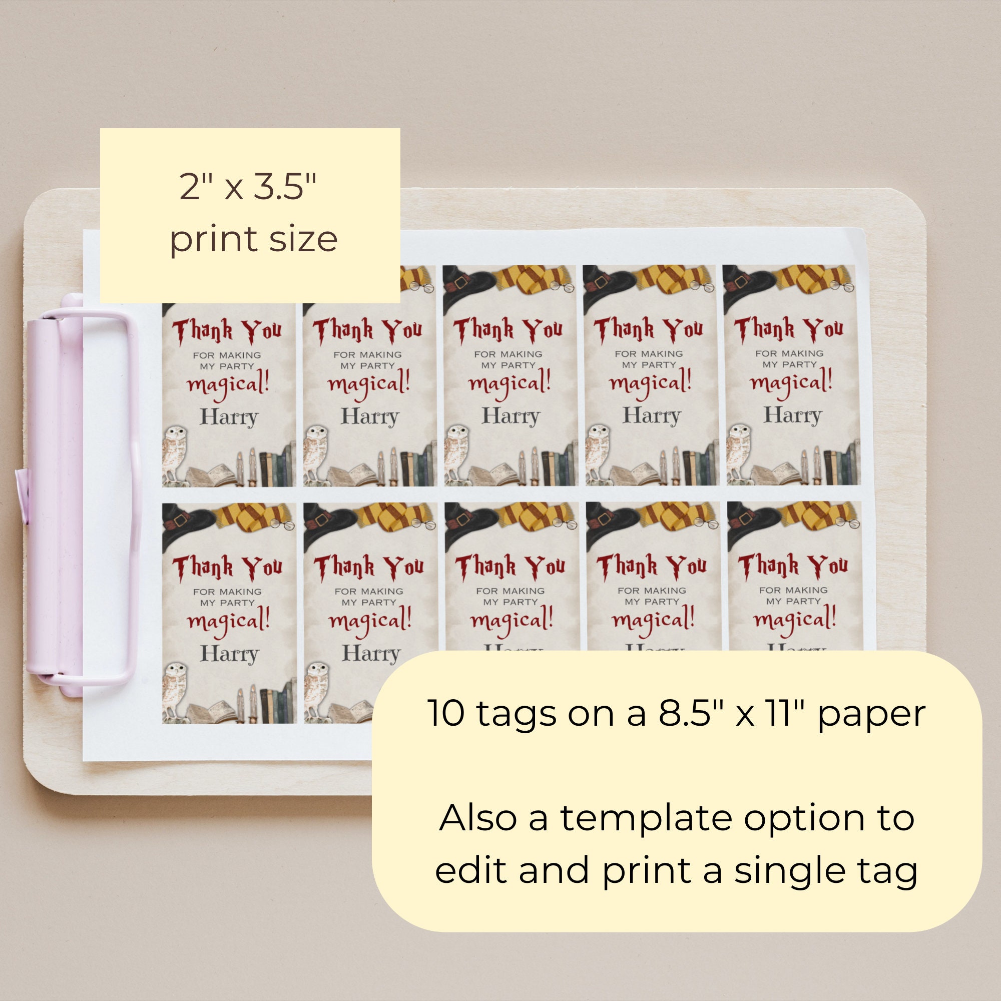 Editable Wizard Favor Tag, Printable Wizard Thank You Tag, Printable ...