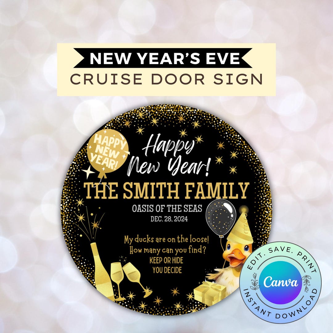 New Year's Cruise Door Decor, Editable New Year's Eve Cruise Stateroom ...