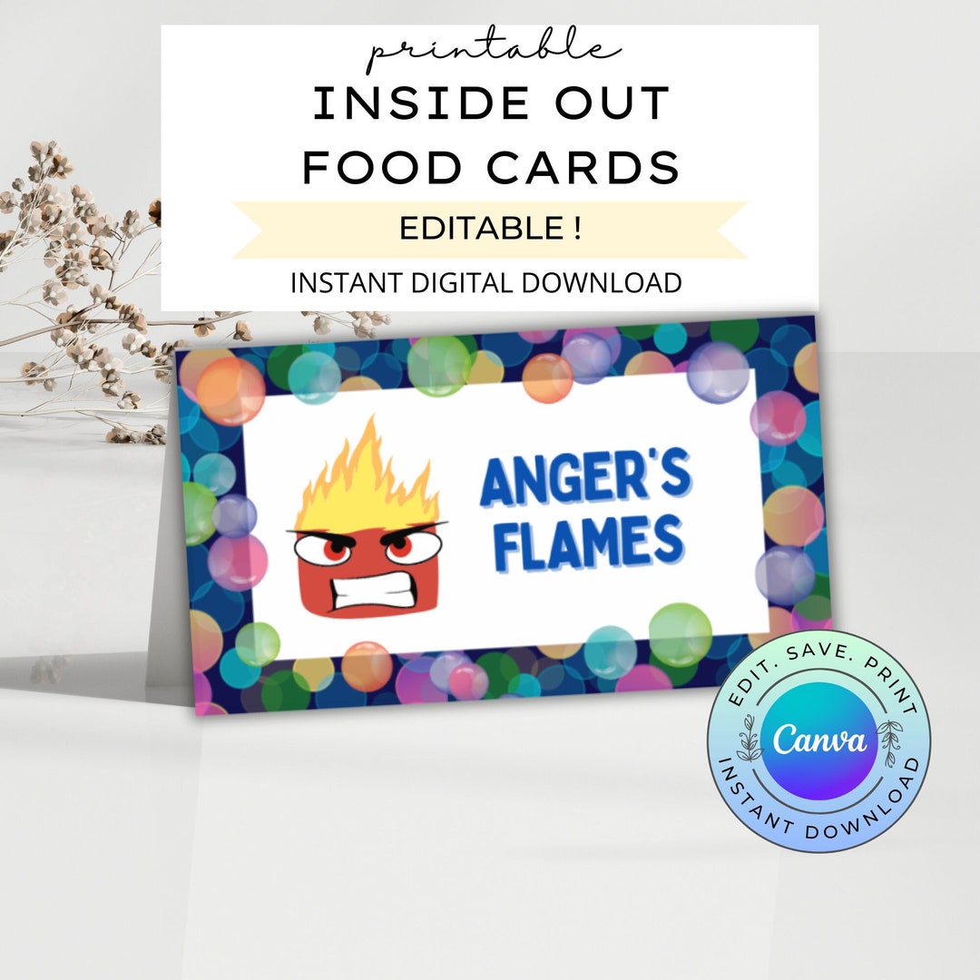 Editable Inside Out Food Cards, Inside Out 2 Food Labels, Inside Out ...