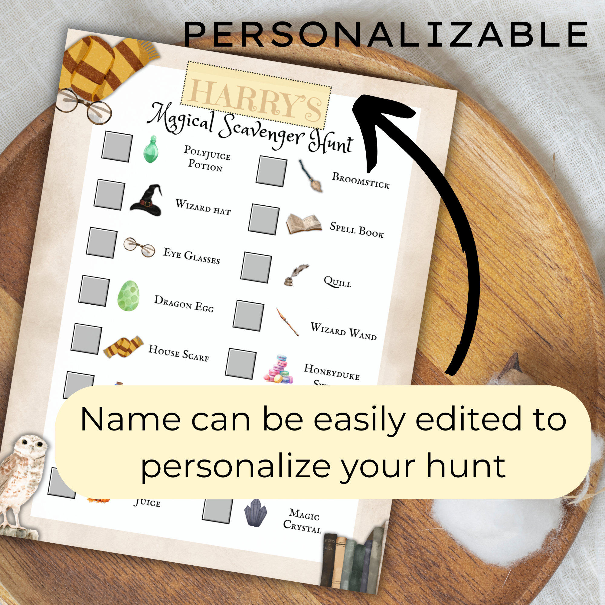 Personalizable Wizard Scavenger Hunt, Printable Magic School Scavenger ...