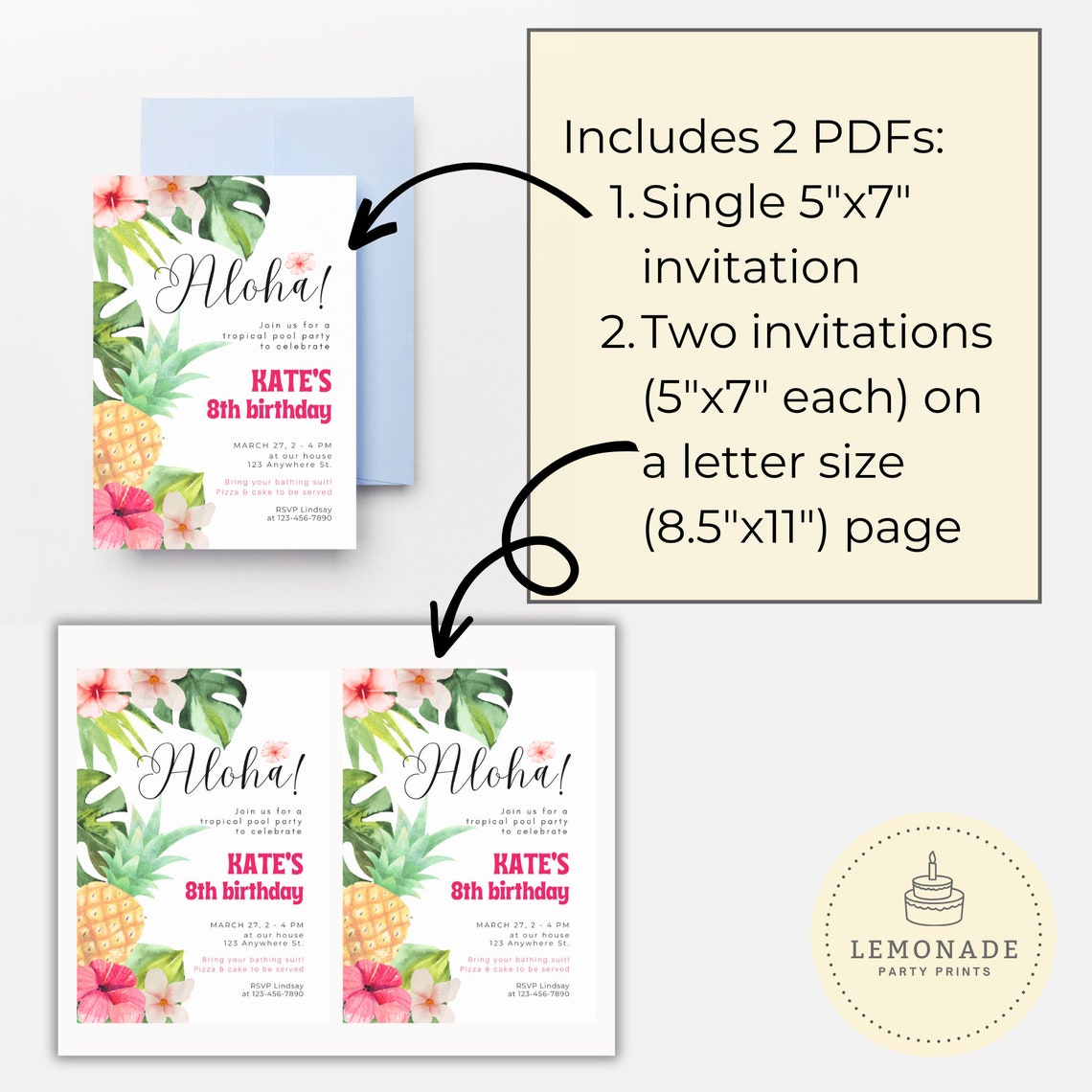 Editable Tropical Party Invitation, Printable Pool Party Birthday ...