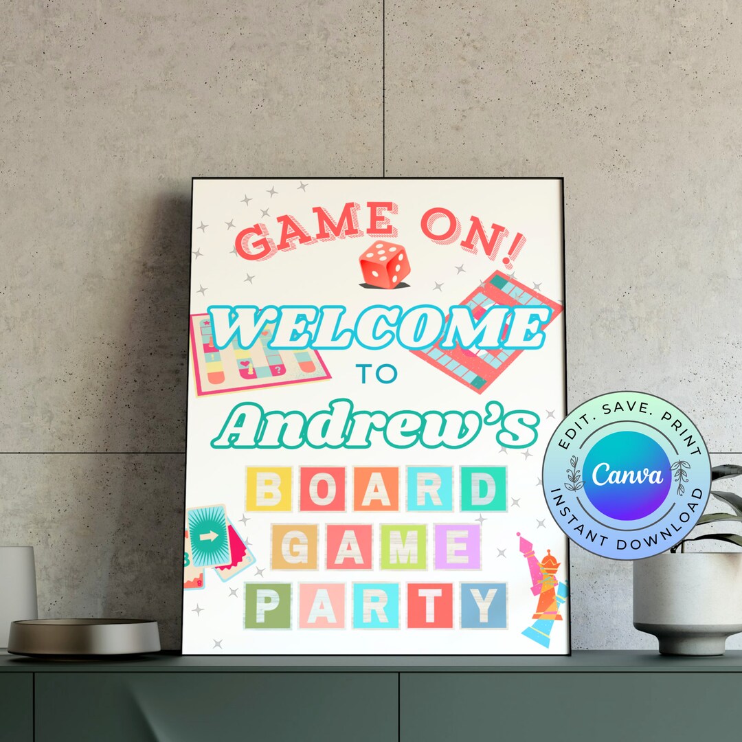 Editable Board Game Party Welcome Sign, Printable Game Night Party Sign ...
