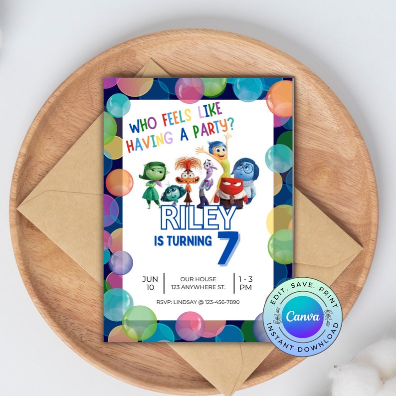 Editable Inside Out Invitation, Printable Inside Out 2 Invite, DIGITAL ...