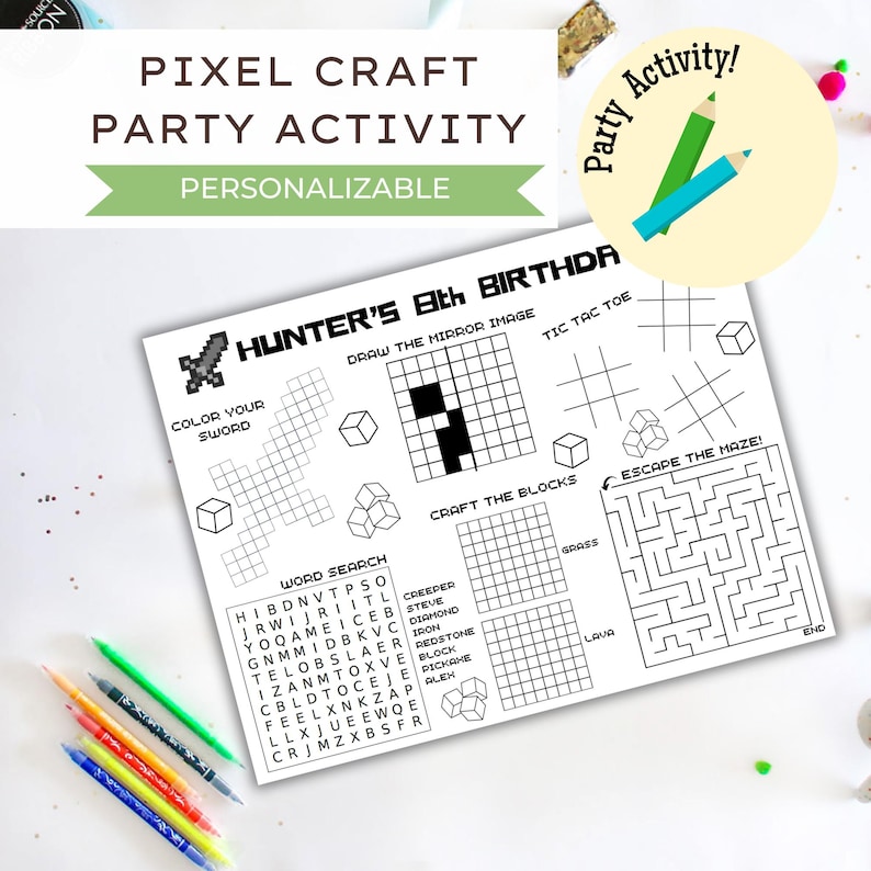 Personalizable Pixel Craft Party Activity, Printable Pixel Craft ...