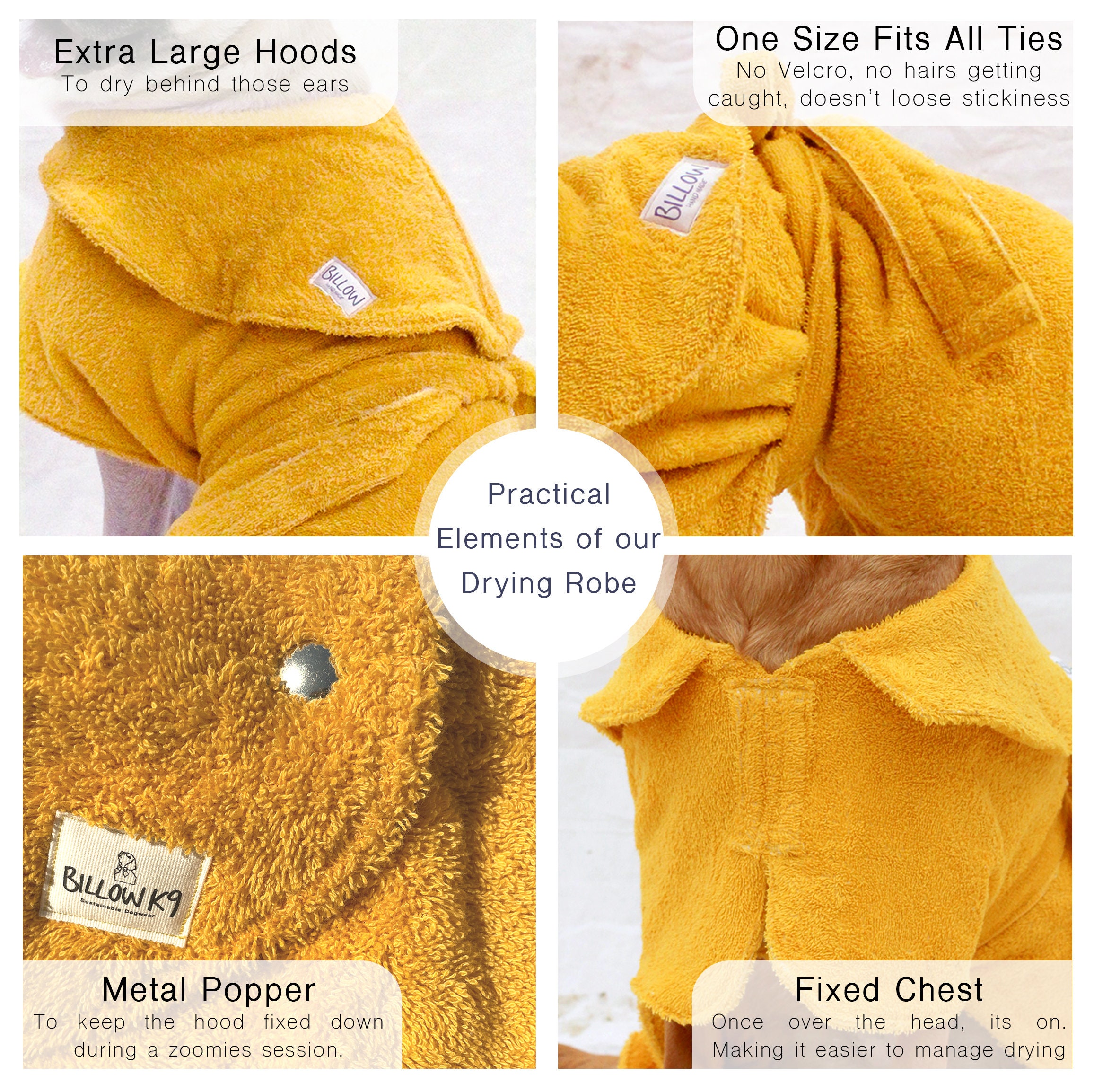 Quality Dog Drying Robe, Cotton Absorbent, Tie Waist, One Size Sits All ...
