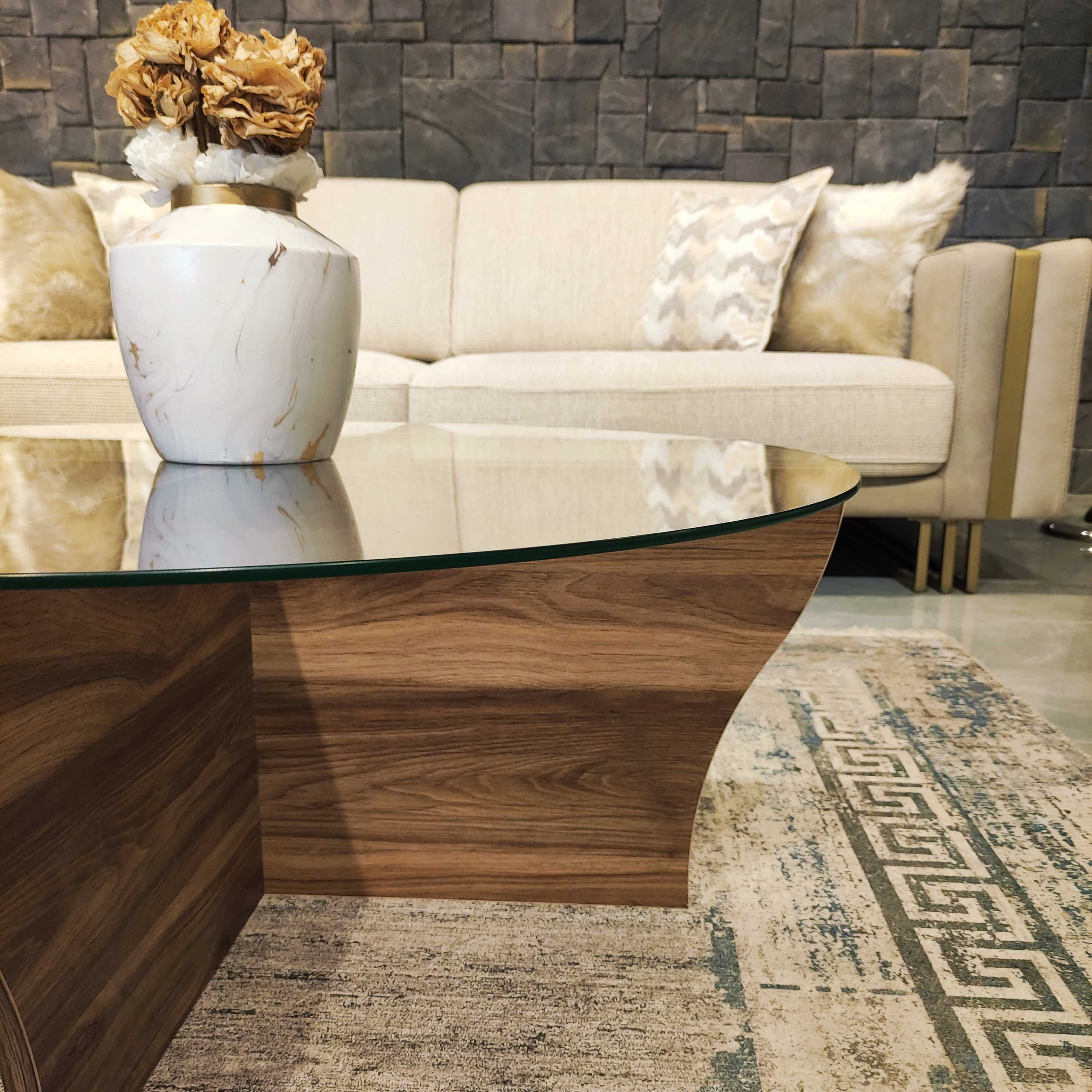 Walnut Coffee Table,round Table,center Table, Glass Table,glass Coffee ...