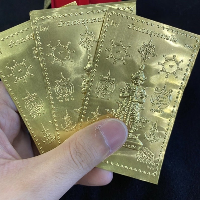 5x Gold Plate Mantra Wessuwan Giant God Gubera Magic Thai Amulet ...