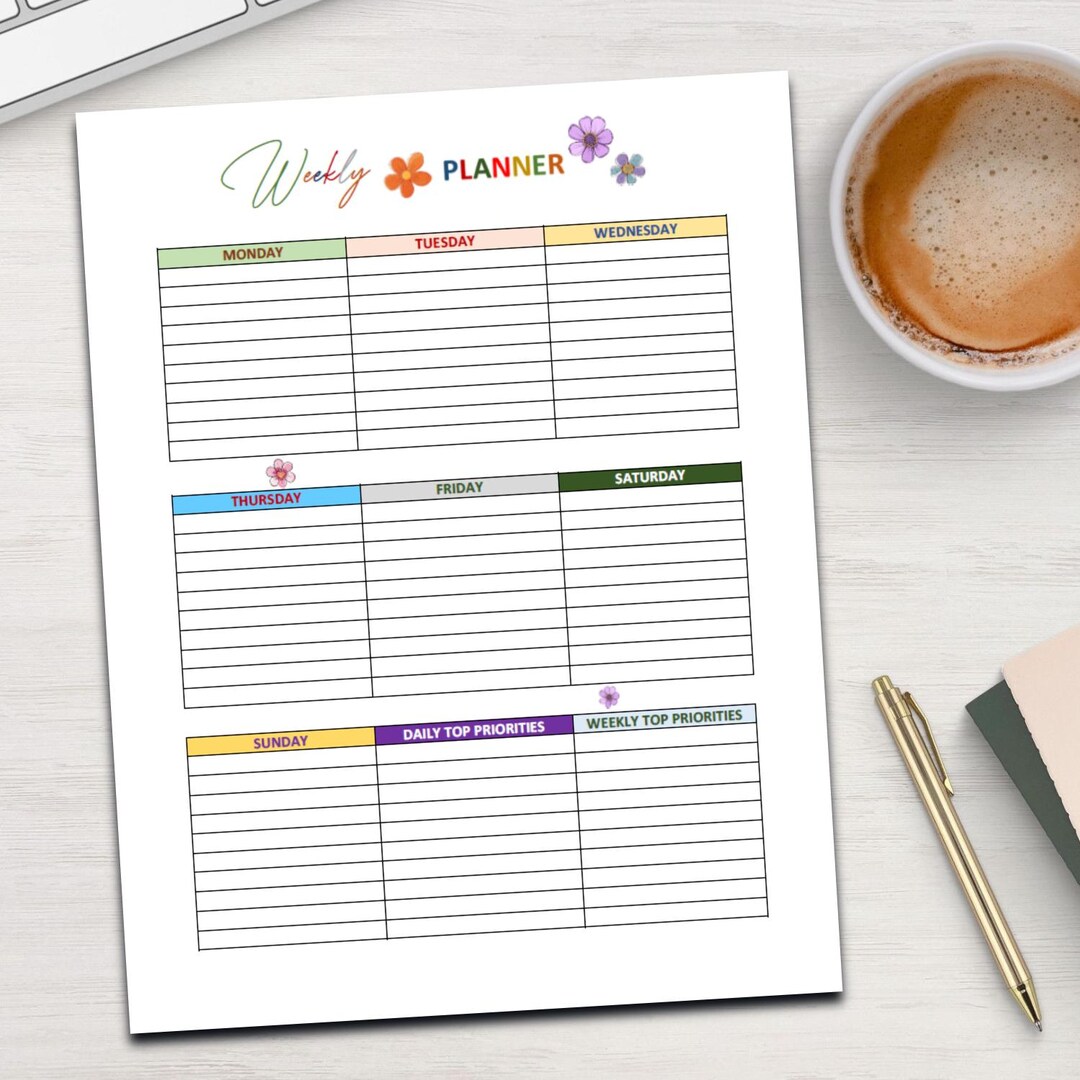 Colorful Weekly Planner With Doodle Flowers (A4 PDF) - Etsy
