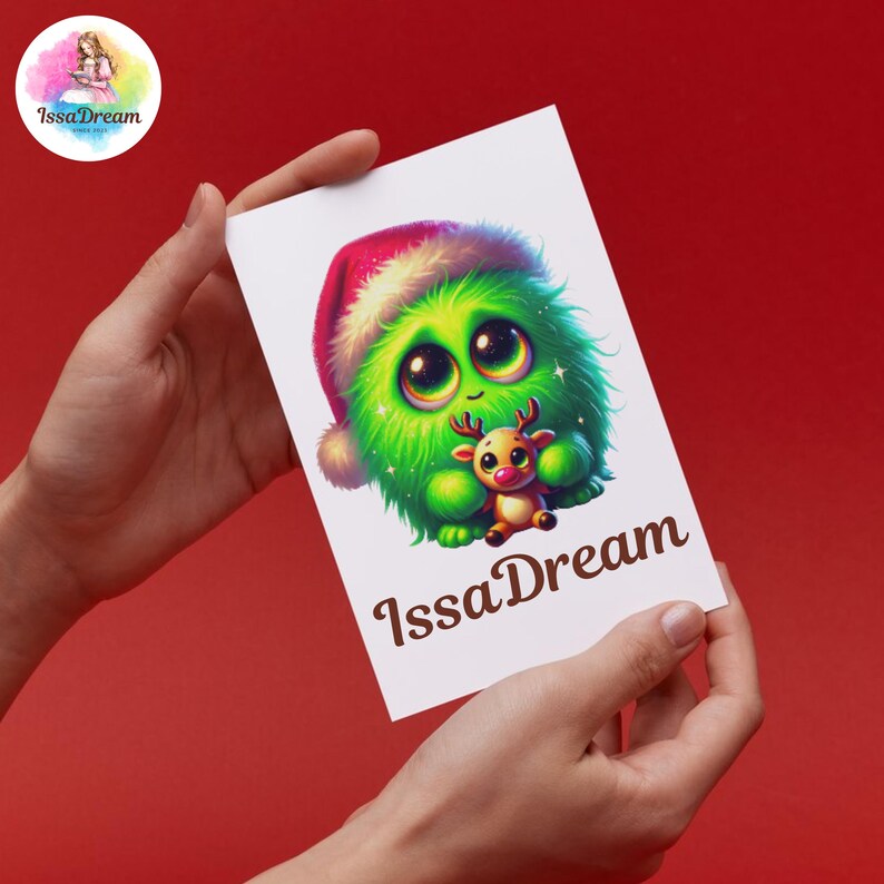 Watercolor Christmas Monsters Clipart: Green Fluffy PNG, Digital ...