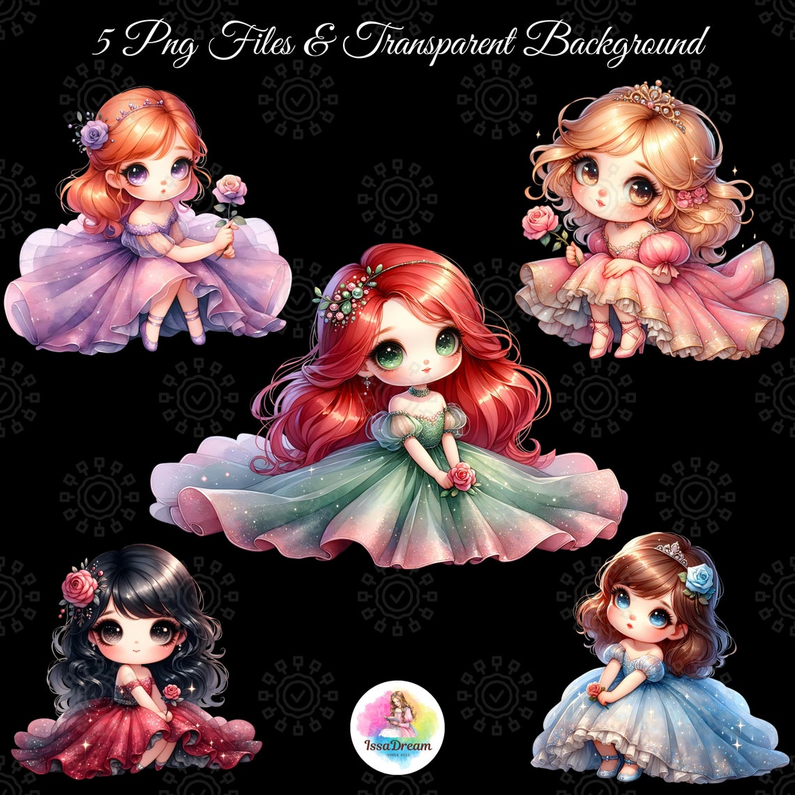 Watercolor Princess in Sparkling Dress Clipart, Cute Little Princess ...