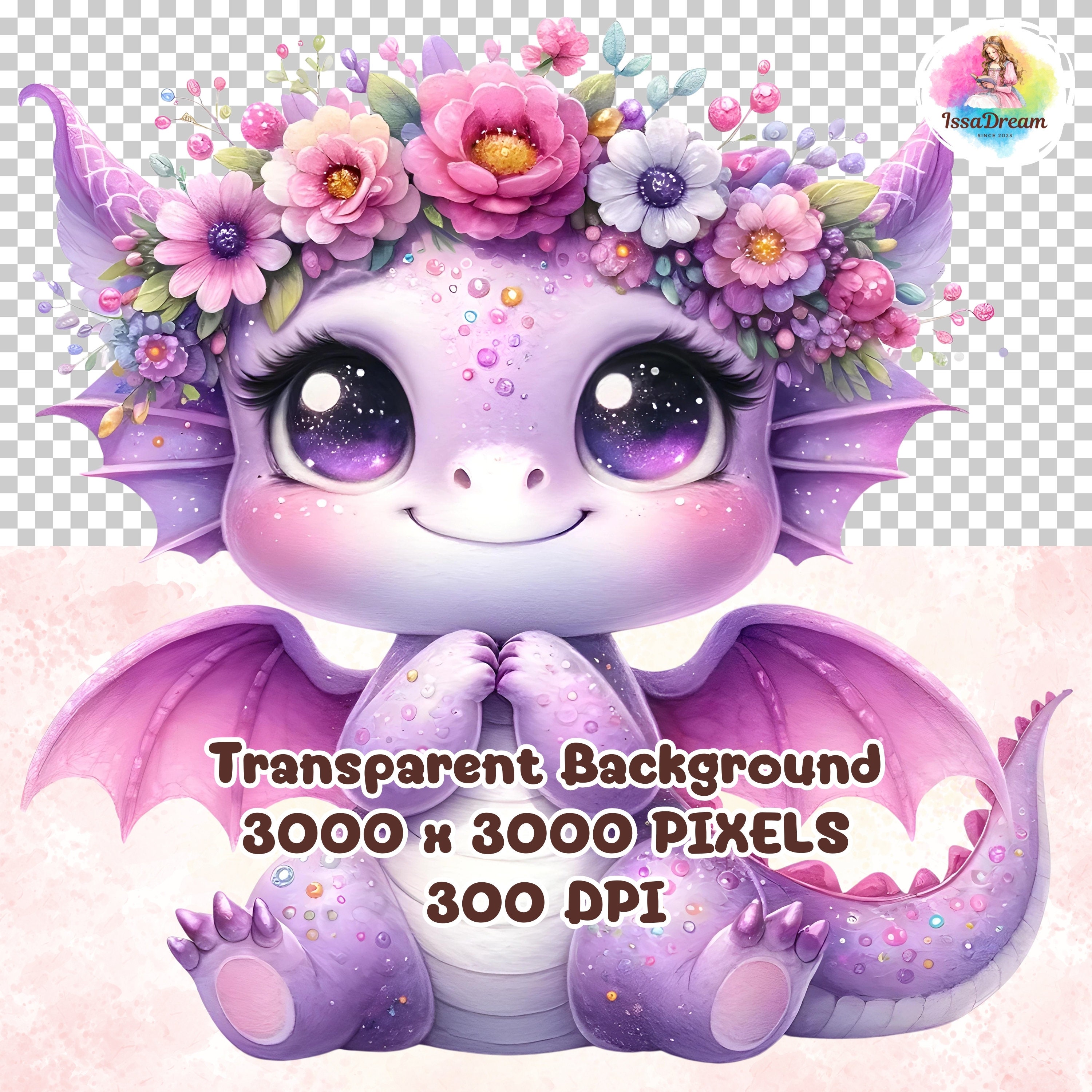 Watercolor Floral Dragon Clipart, Cute Flower Dragon Clipart, Spring ...