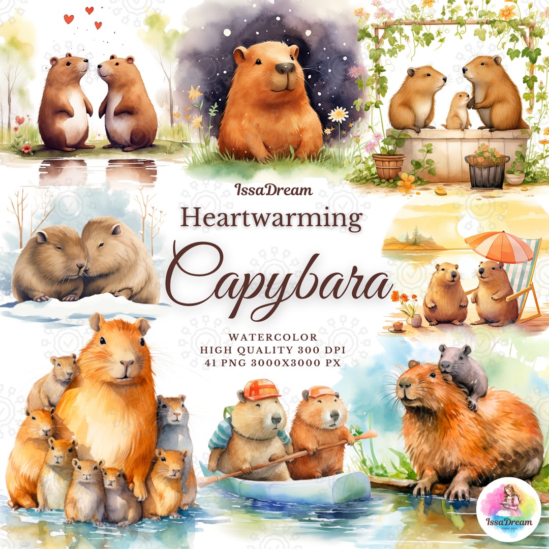 Cute Watercolor Capybara Clipart, Animal Clipart, Cute Capybara PNG ...