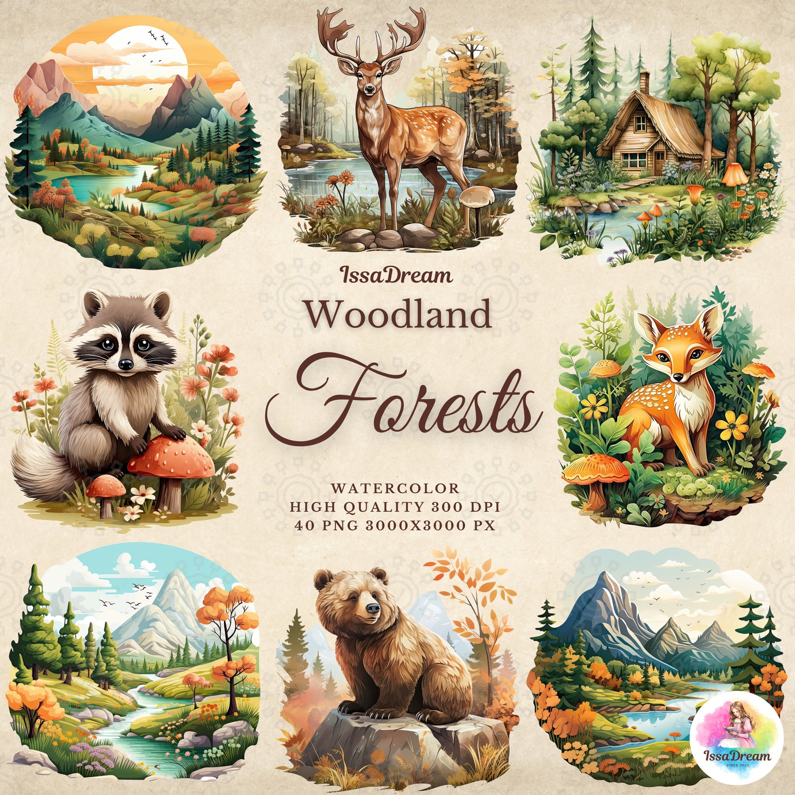 Watercolor Forest Clipart, Woodland Forests, Nature Landscape, Forest ...