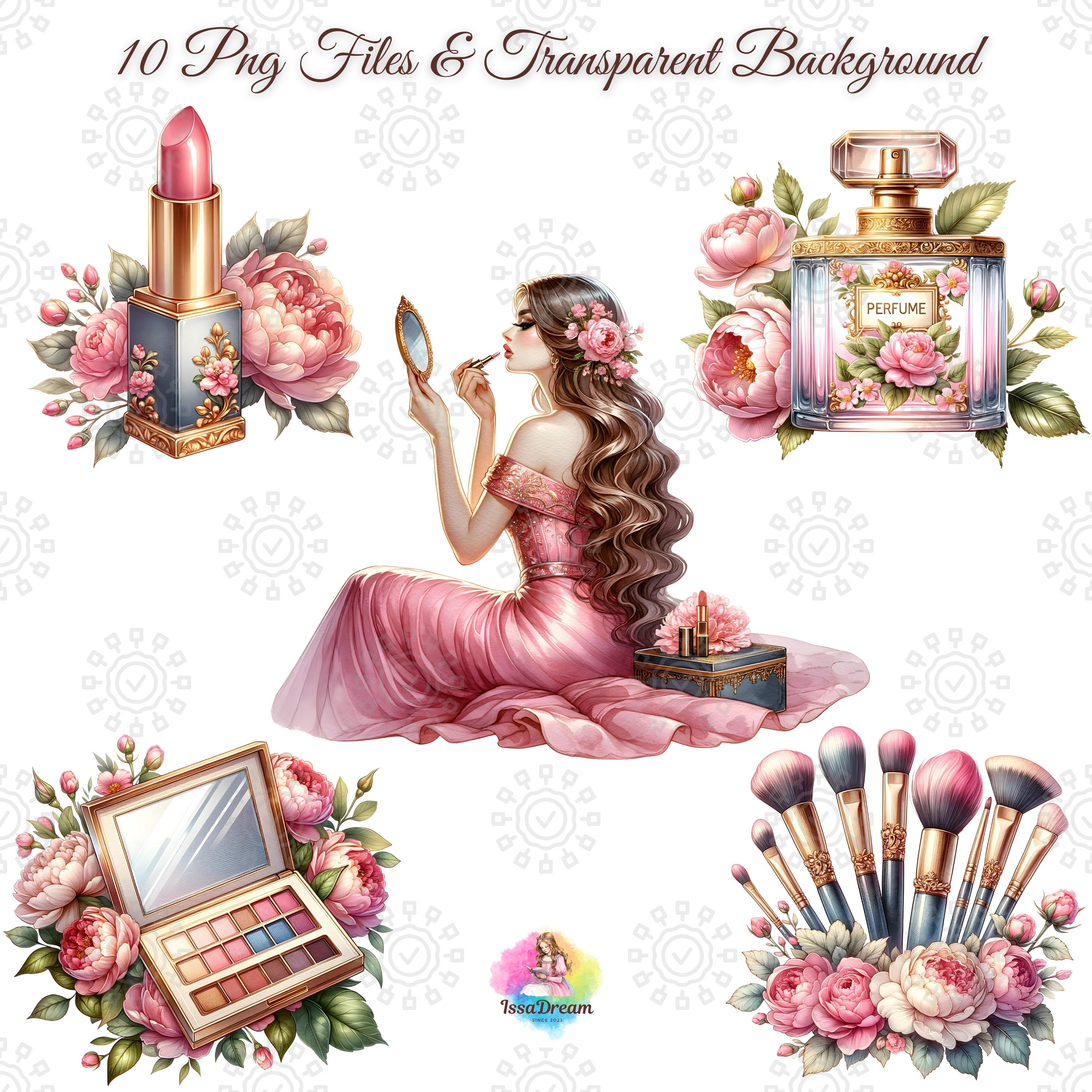 Watercolor Pink Lady Clipart, Floral Woman Clipart, Feminine Vintage ...