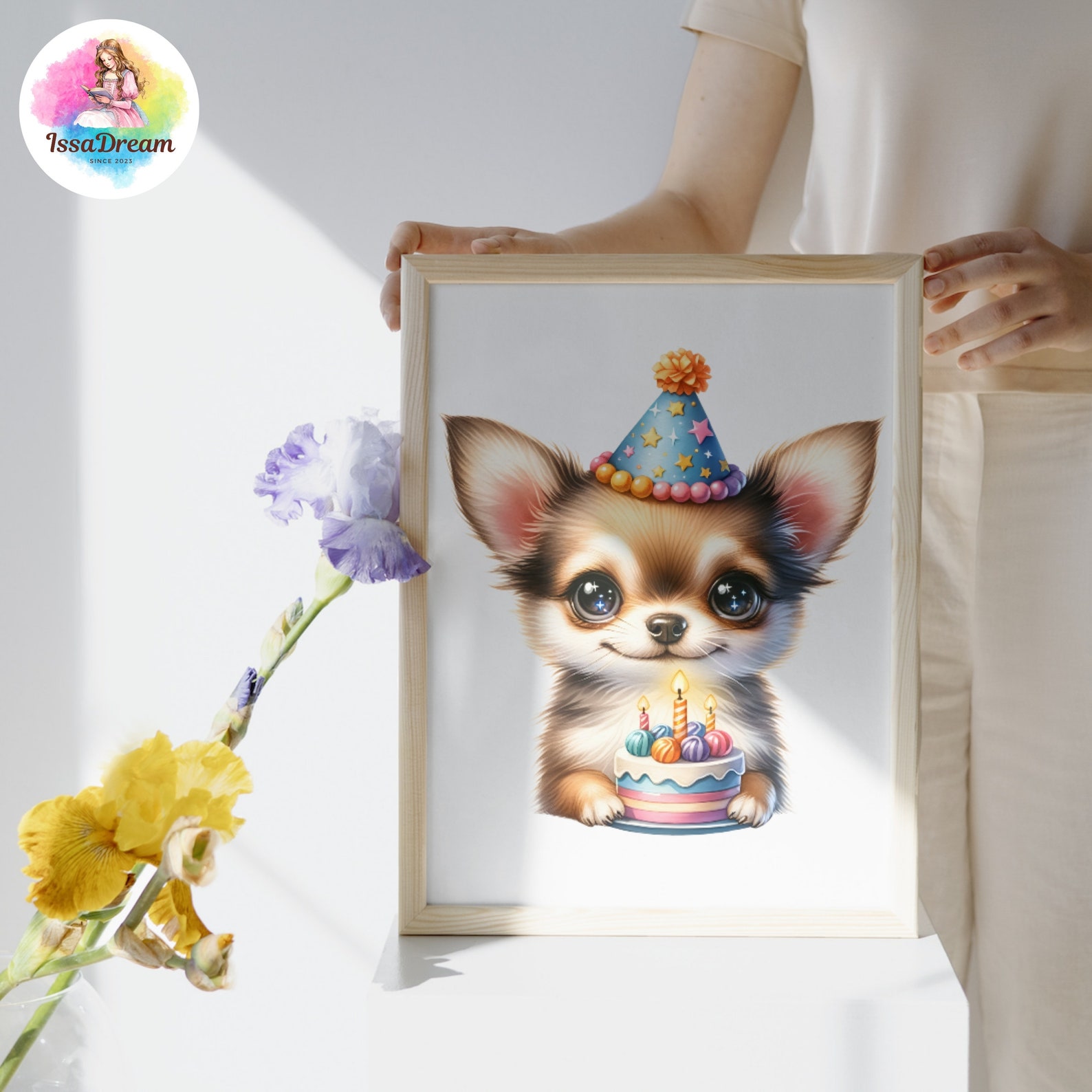 Watercolor Birthday Dog PNG Bundle, Dog With Birthday Cake, Cute ...