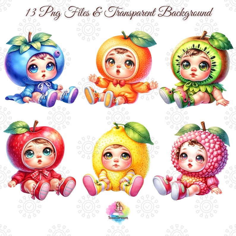 Watercolor Fruity Kids Clipart, Cute Fruits Baby Clipart, Summer ...