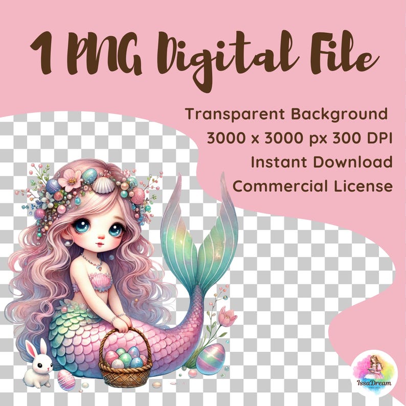 Watercolor Easter Mermaid Clipart, Easter Eggs PNG, Fairytale Fantasy ...