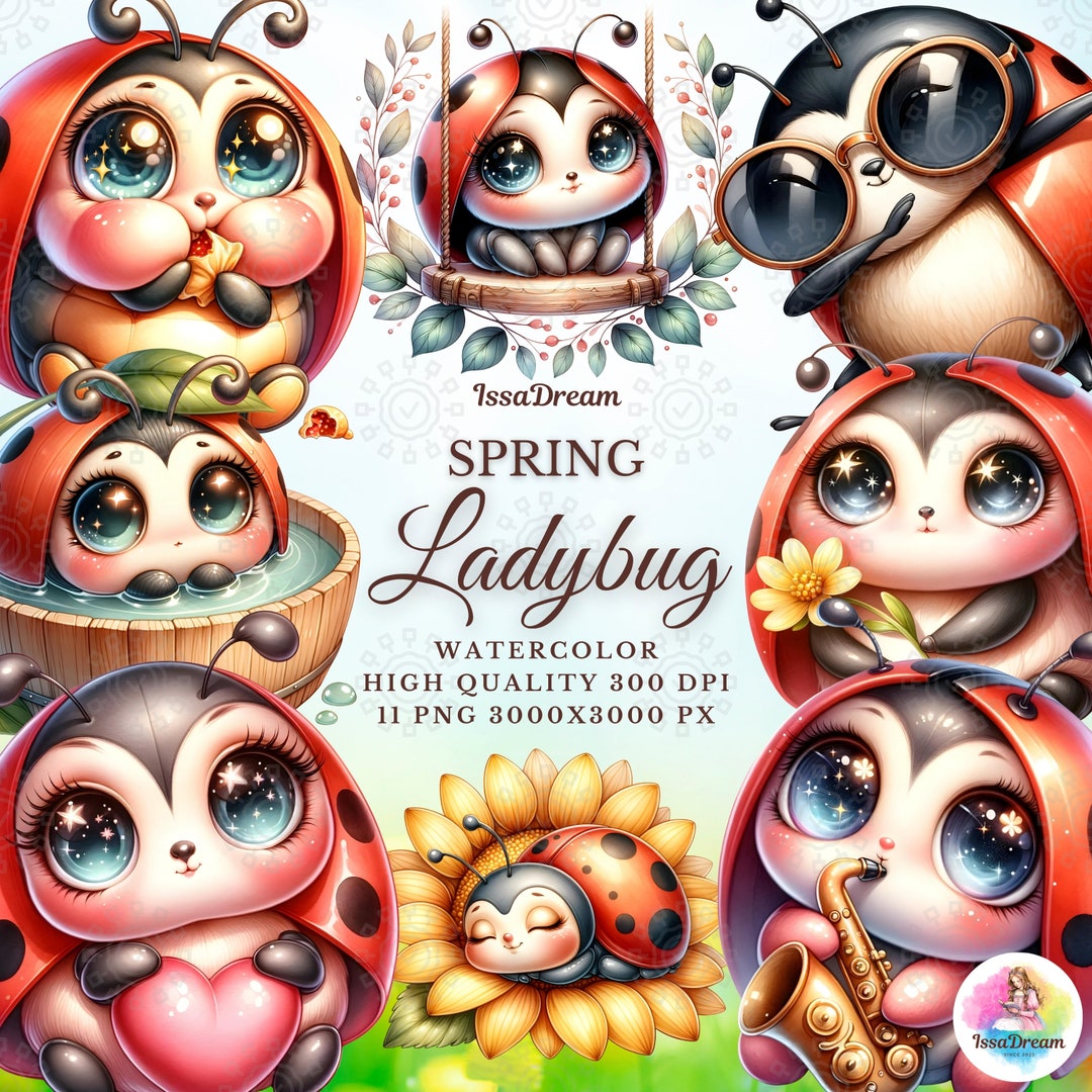Watercolor Spring Ladybug Clipart, Cute Ladybug Clipart, Spring Clipart ...