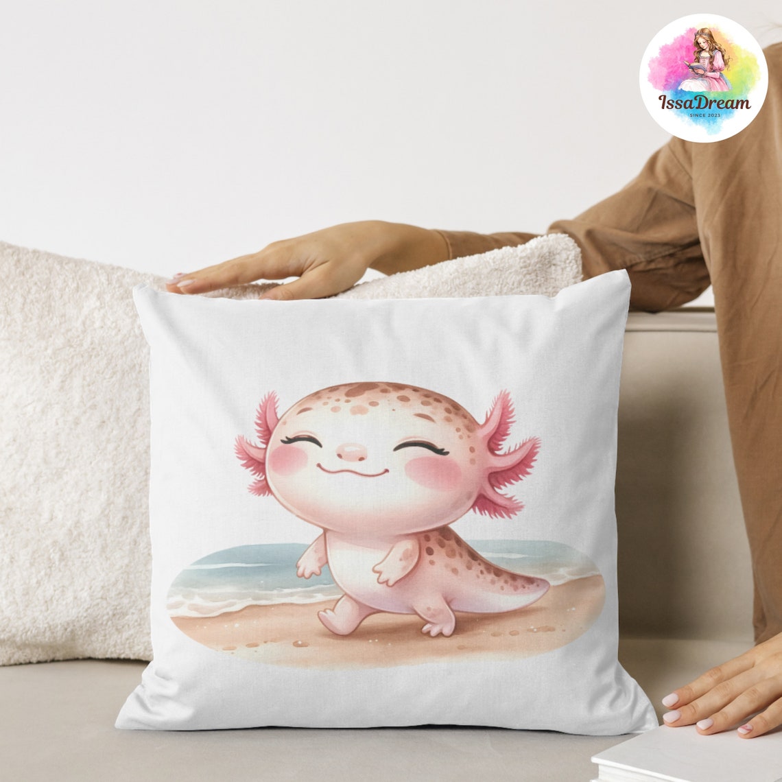 Watercolor Axolotl on Vacation Clipart, Cute Axolotl Clipart, Summer ...