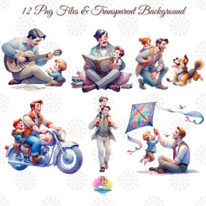 Watercolor Father's Day Clipart, Dad With Kids Clipart, Gift for Dad ...