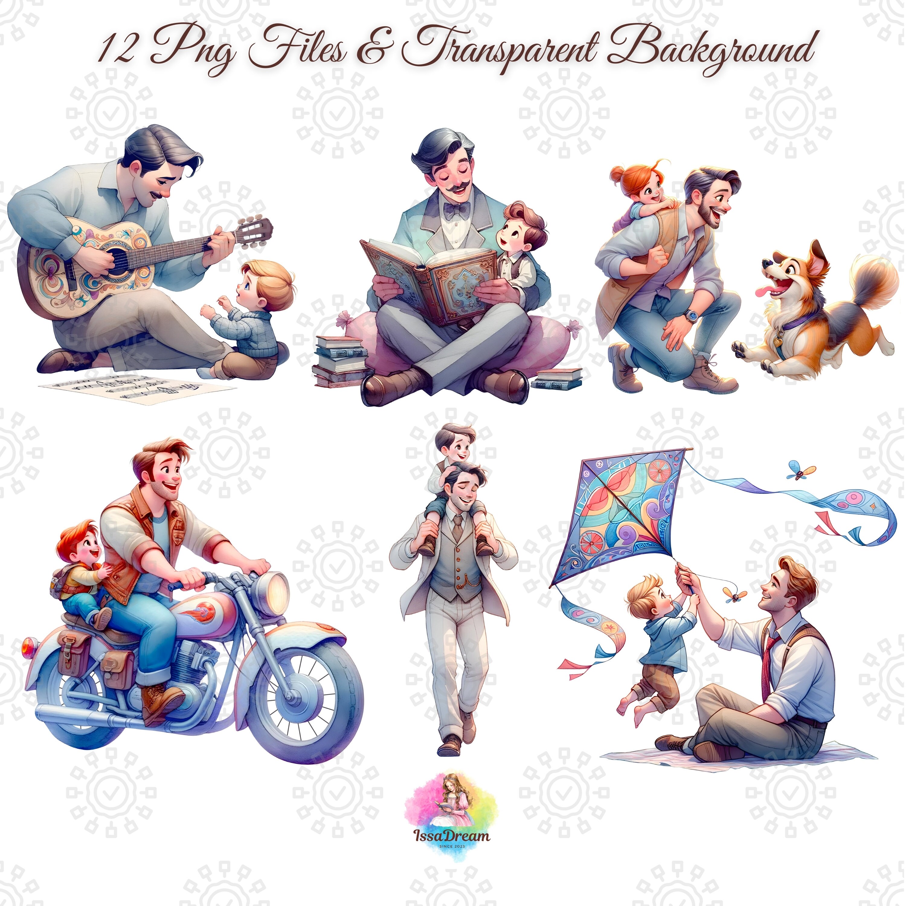 Watercolor Father's Day Clipart, Dad With Kids Clipart, Gift for Dad ...