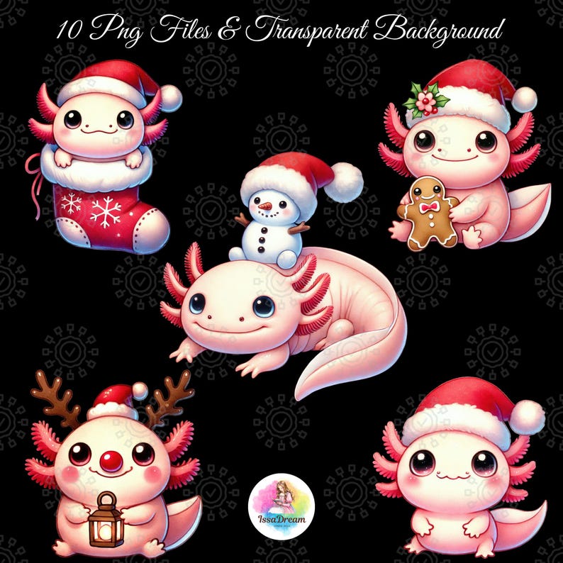 Christmas Axolotl Clipart, Cute Axolotl PNG, Axolotl Lover , Xmas ...