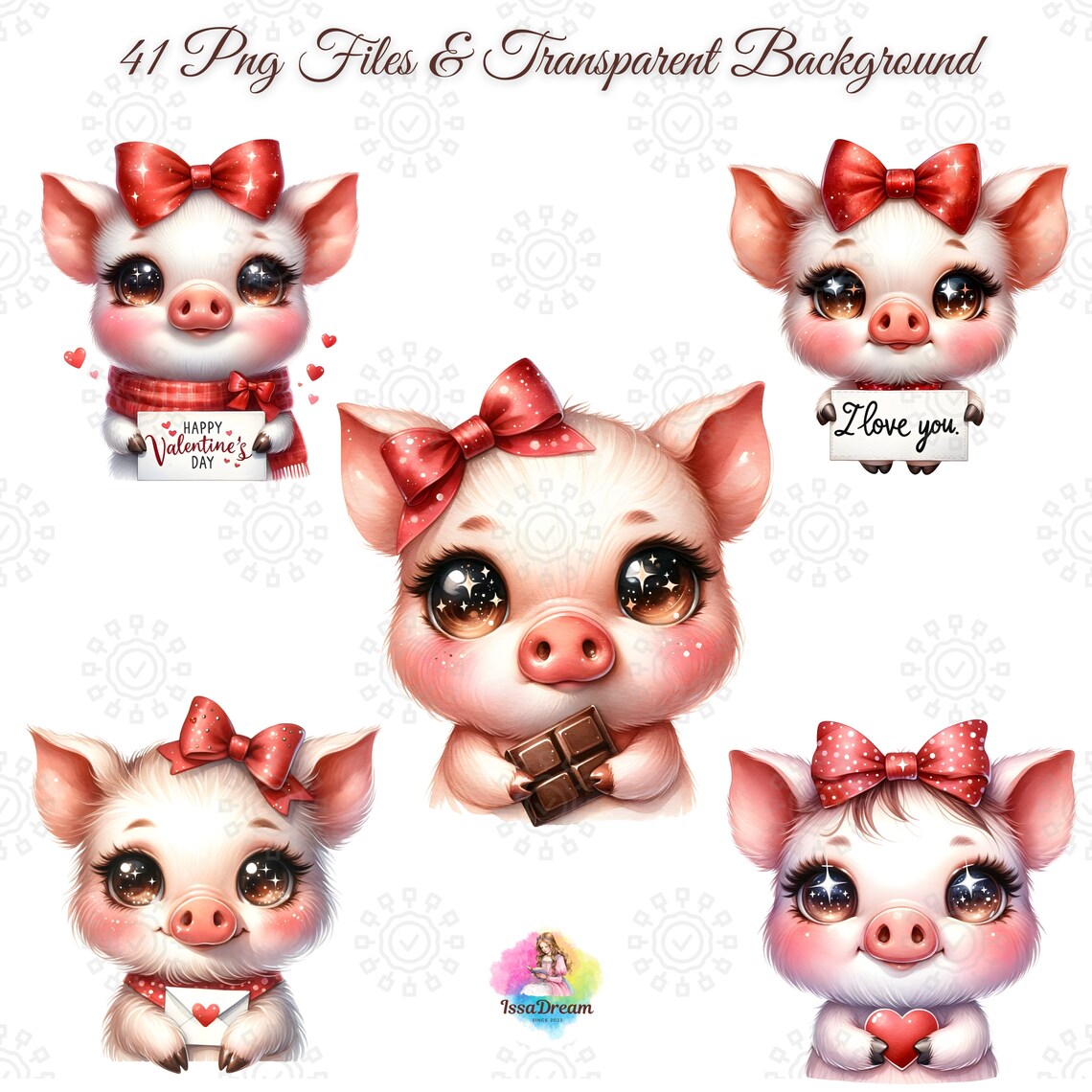 Watercolor Pig in Love Clipart, Cute Valentine's Day Pig Clipart, Kids ...