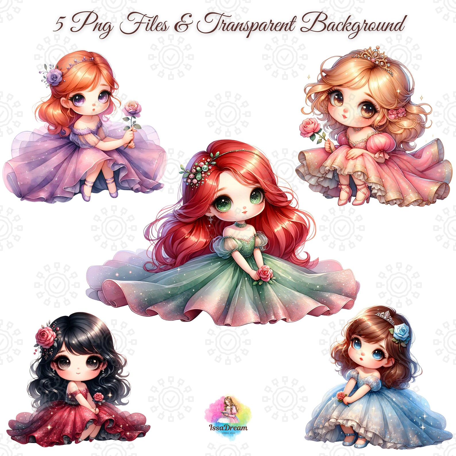 Watercolor Princess in Sparkling Dress Clipart, Cute Little Princess ...