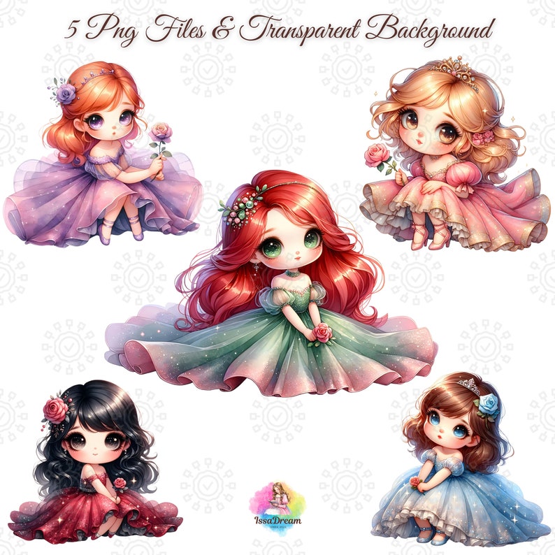 Watercolor Princess in Sparkling Dress Clipart, Cute Little Princess ...