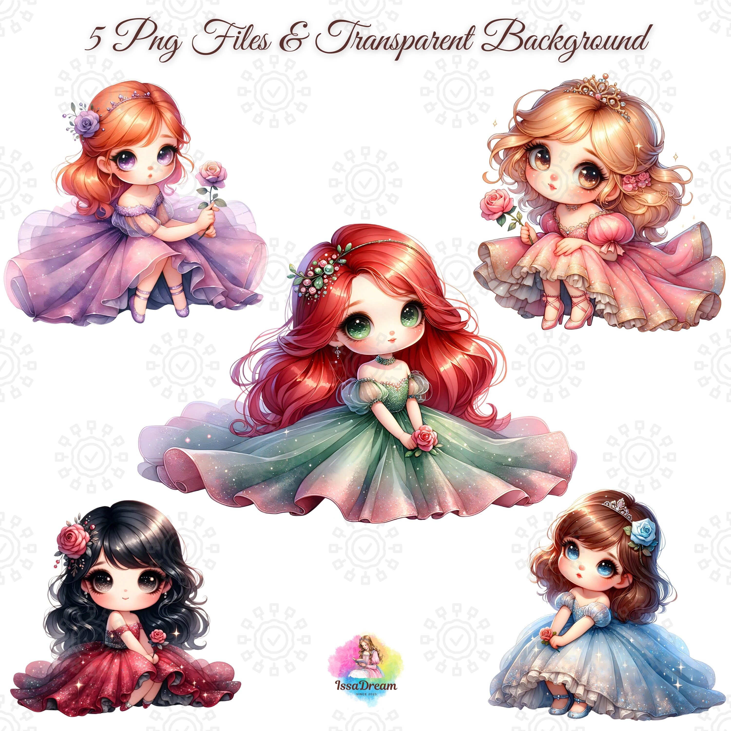 Watercolor Princess in Sparkling Dress Clipart, Cute Little Princess ...