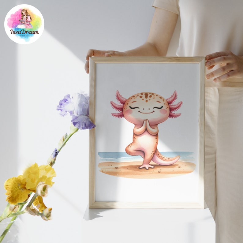 Watercolor Axolotl on Vacation Clipart, Cute Axolotl Clipart, Summer ...