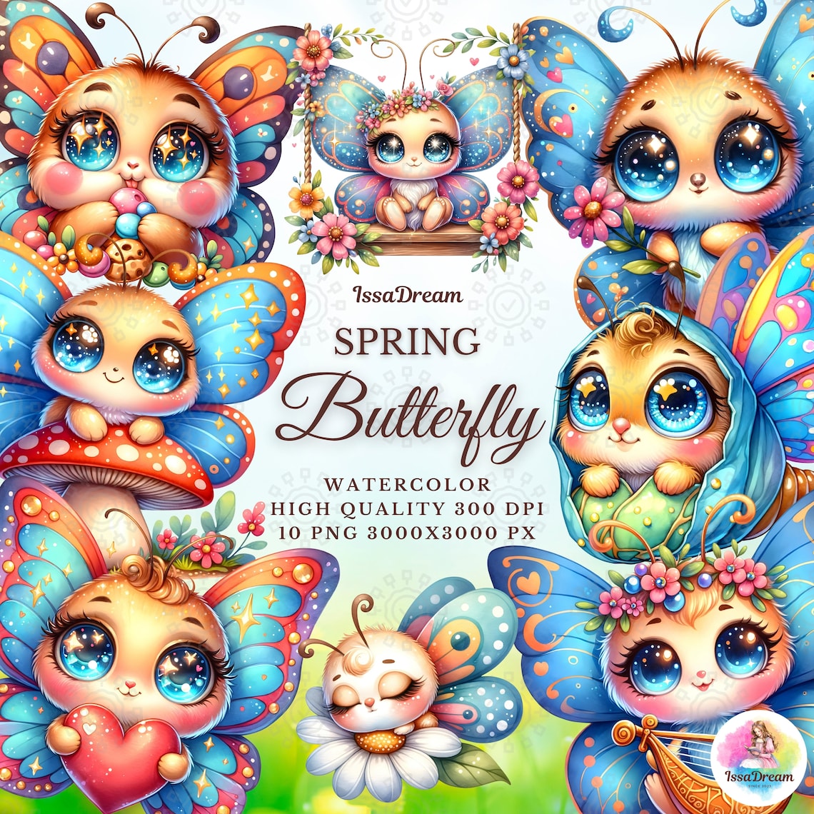 Watercolor Spring Butterfly Clipart, Cute Butterfly Clipart, Spring ...