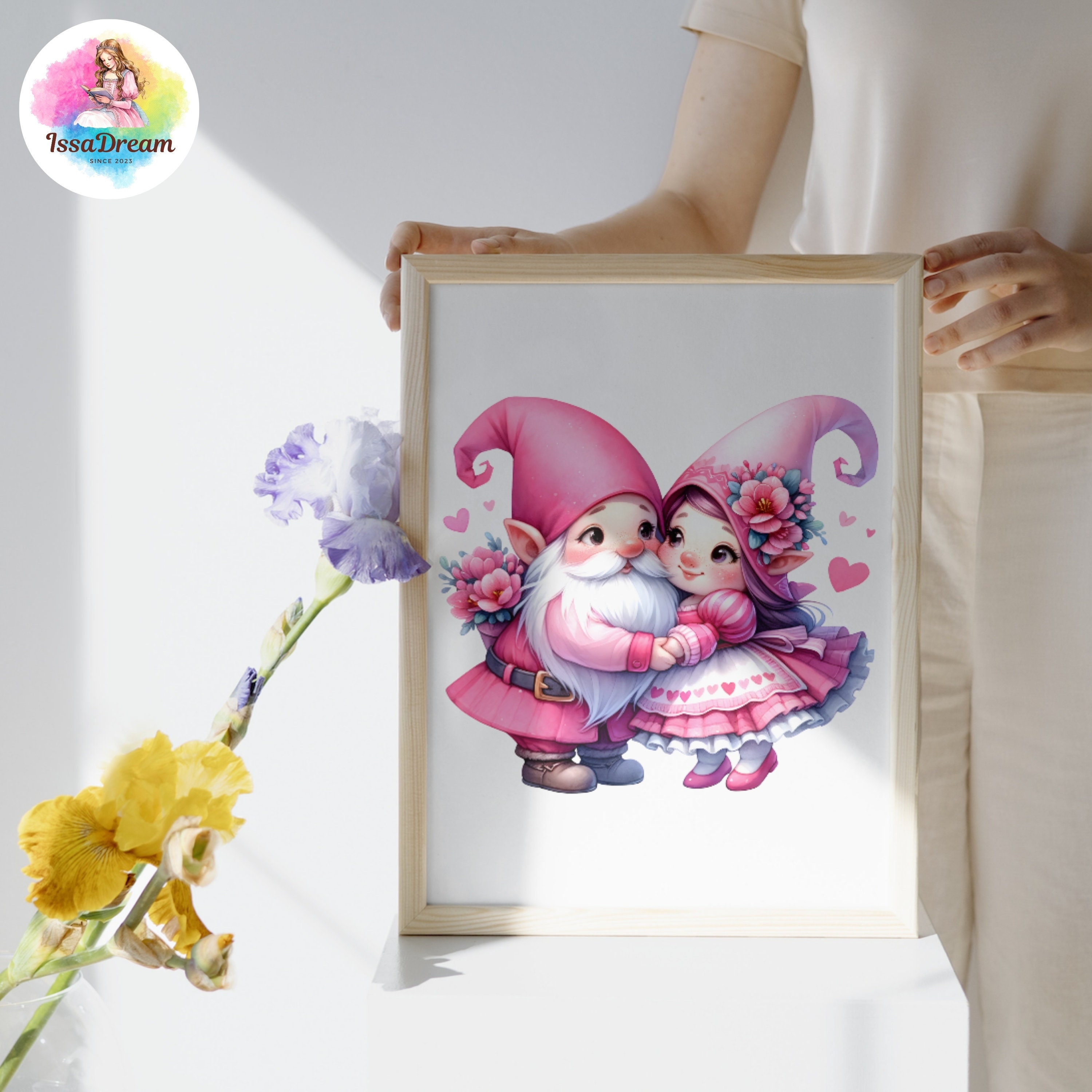 Watercolor Valentine Gnome Clipart, Cute Pink Gnome Lover Sublimation ...