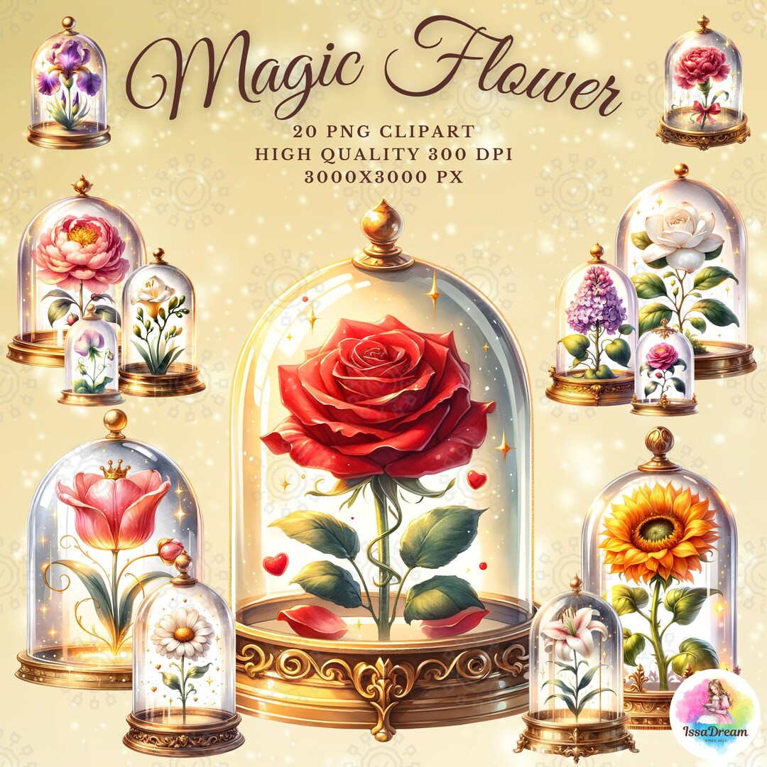 Watercolor Flower Glass Domes Clipart, Magic Flower Fantasy PNG ...