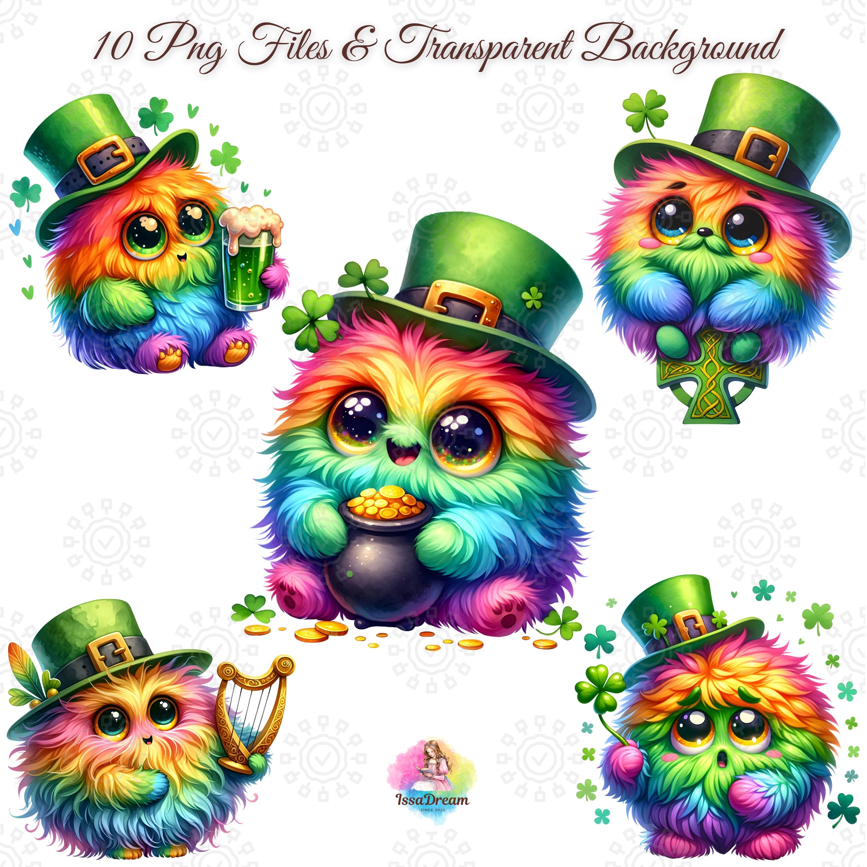 Watercolor St.patrick Monsters Clipart, Cute St.patrick's Day Monsters ...
