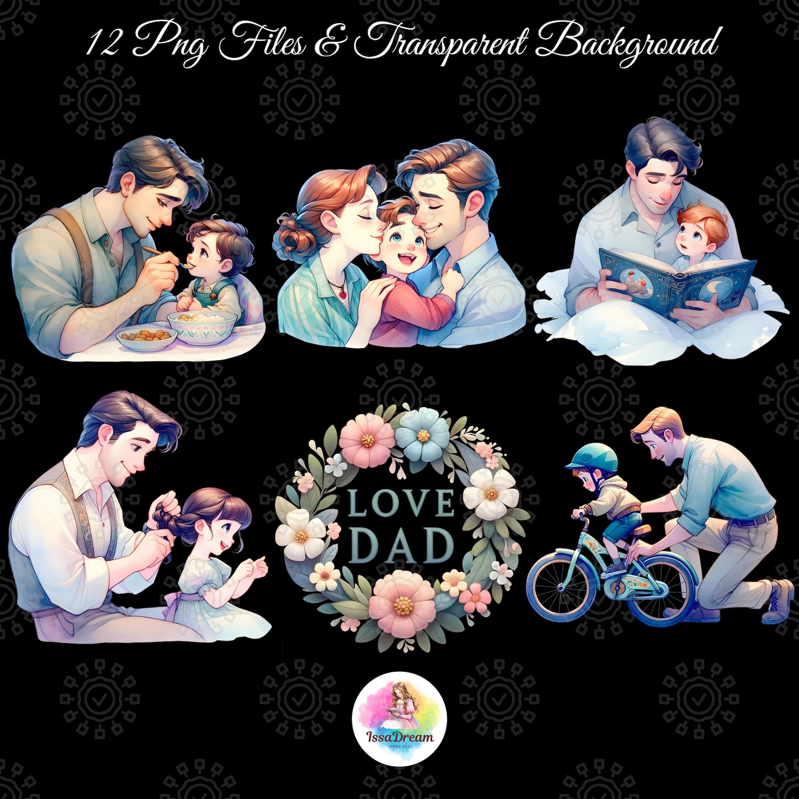 Watercolor Father's Day Clipart, Dad With Kids Clipart, Gift for Dad ...