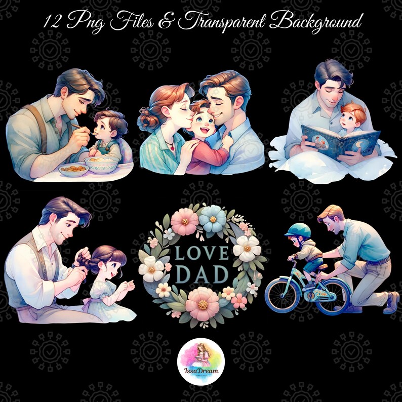 Watercolor Father's Day Clipart, Dad With Kids Clipart, Gift for Dad ...