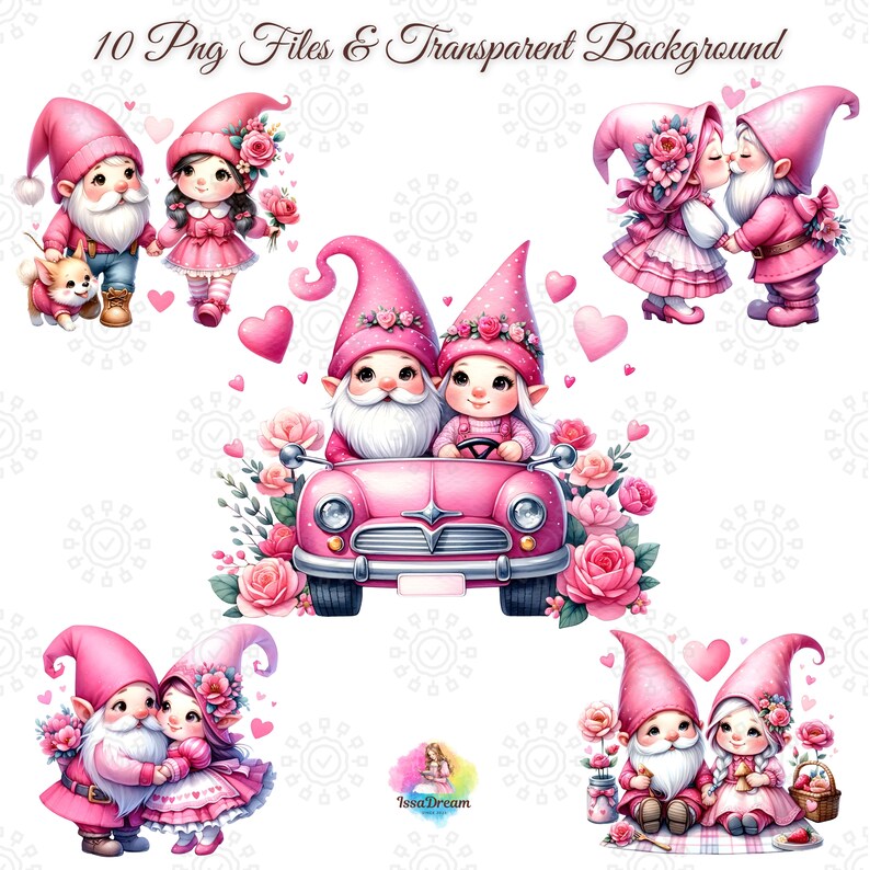 Watercolor Valentine Gnome Clipart, Cute Pink Gnome Lover Sublimation ...