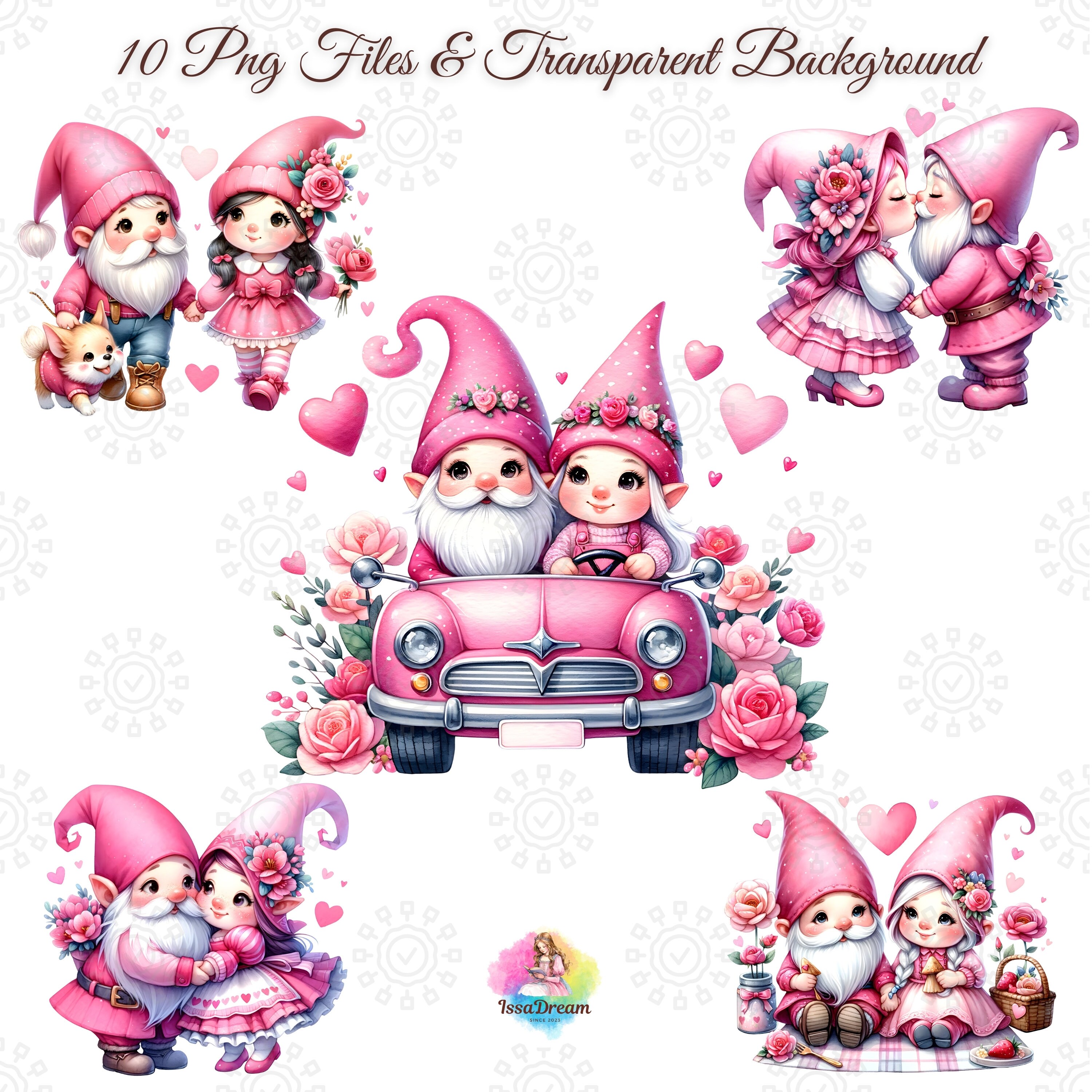 Watercolor Valentine Gnome Clipart, Cute Pink Gnome Lover Sublimation ...