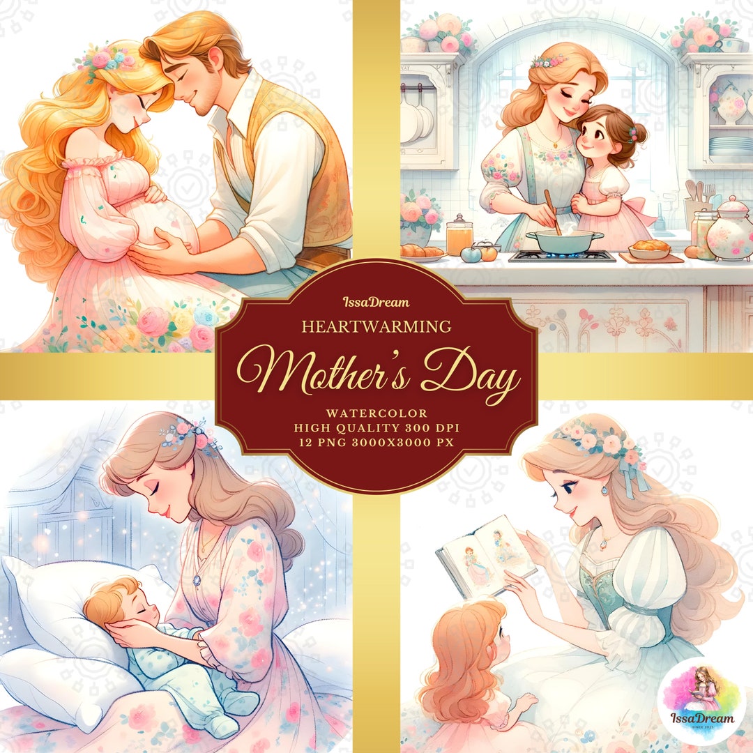 Watercolor Mother's Day Clipart, Mom With Kids Clipart, Gift for Mom ...