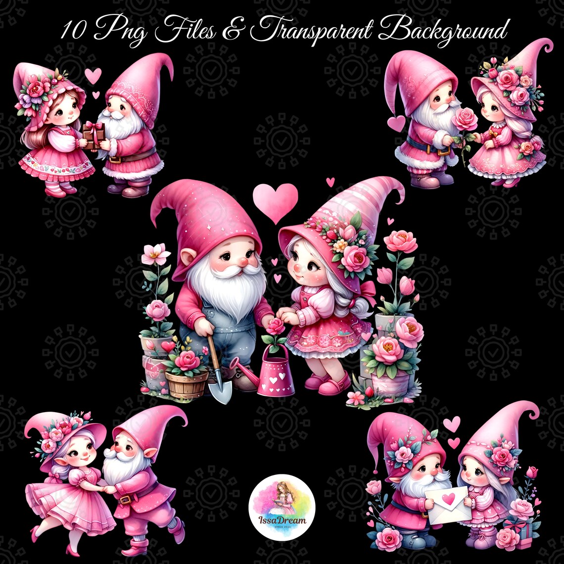 Watercolor Valentine Gnome Clipart, Cute Pink Gnome Lover Sublimation ...