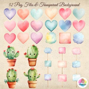 Watercolor Cactus Clipart, Valentine Clipart, Cute Cactus Lover, Plant ...