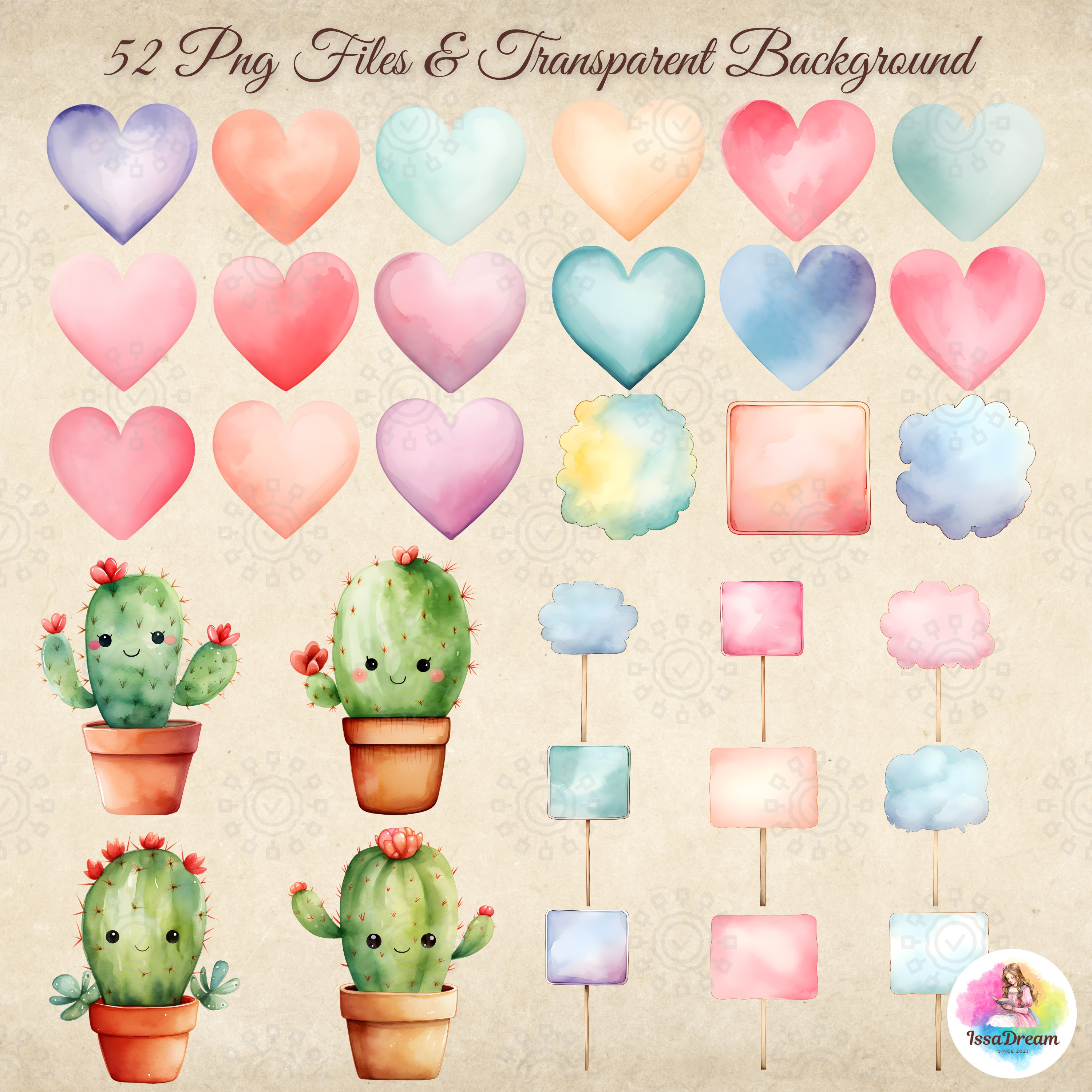 Watercolor Cactus Clipart, Valentines Clipart, Cute Cactus Lover, Plant ...