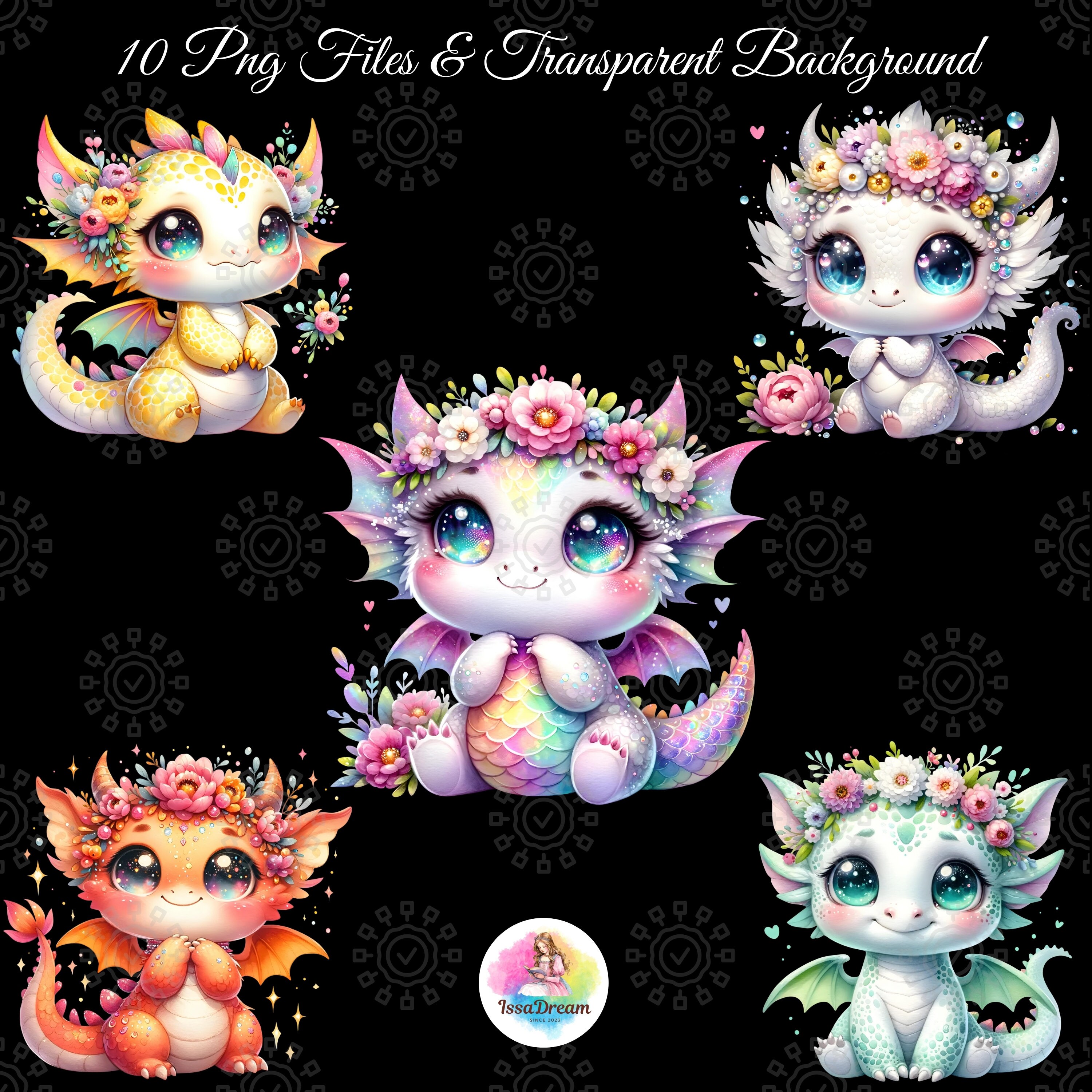 Watercolor Floral Dragon Clipart, Cute Flower Dragon Clipart, Spring ...