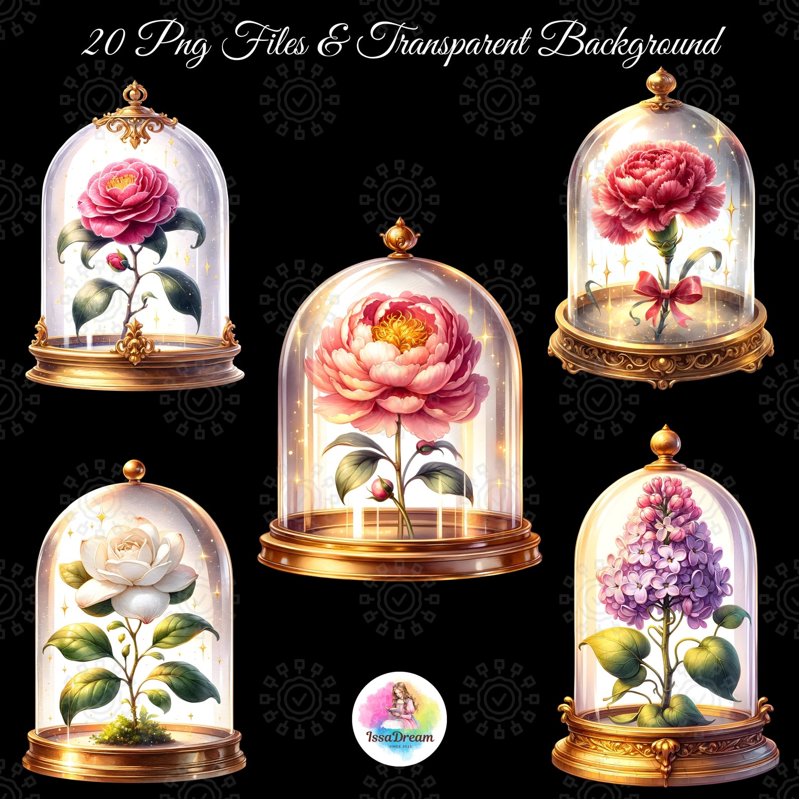 Watercolor Flower Glass Domes Clipart, Magic Flower Fantasy PNG ...