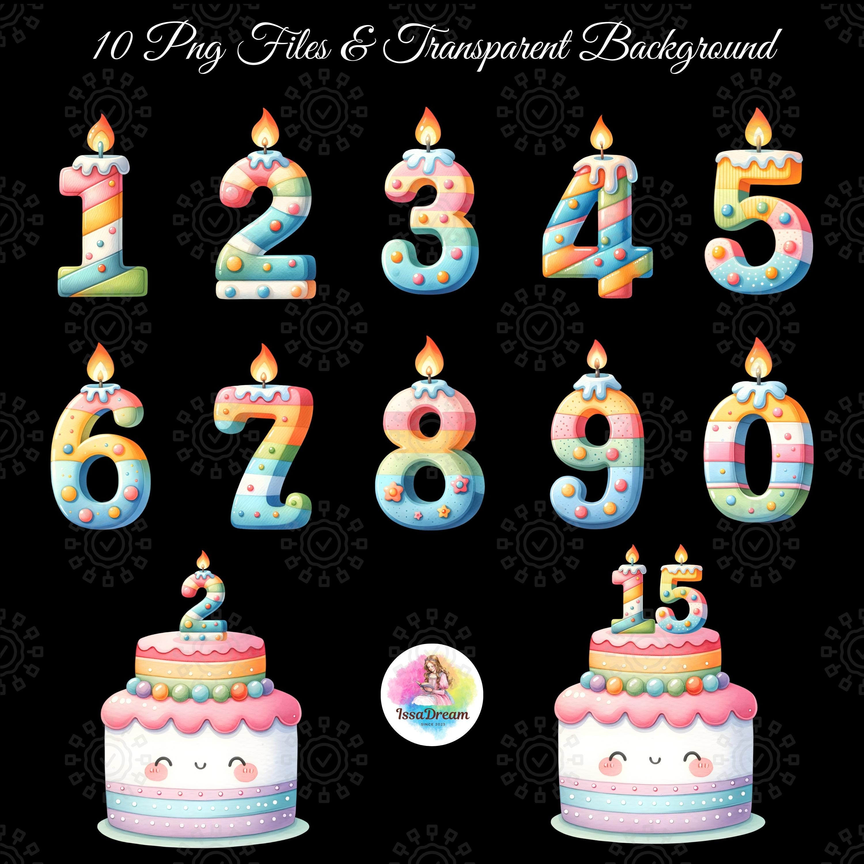 Colorful Birthday Number Candle Clipart, Birthday Party, Numbers 0 to 9 ...