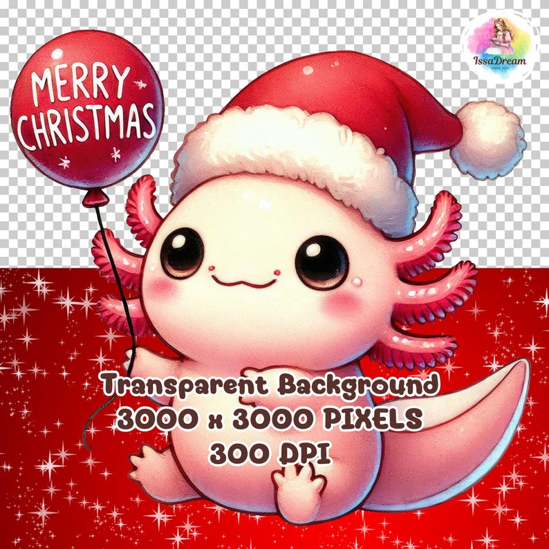Christmas Axolotl Clipart, Cute Axolotl PNG, Axolotl Lover , Xmas ...