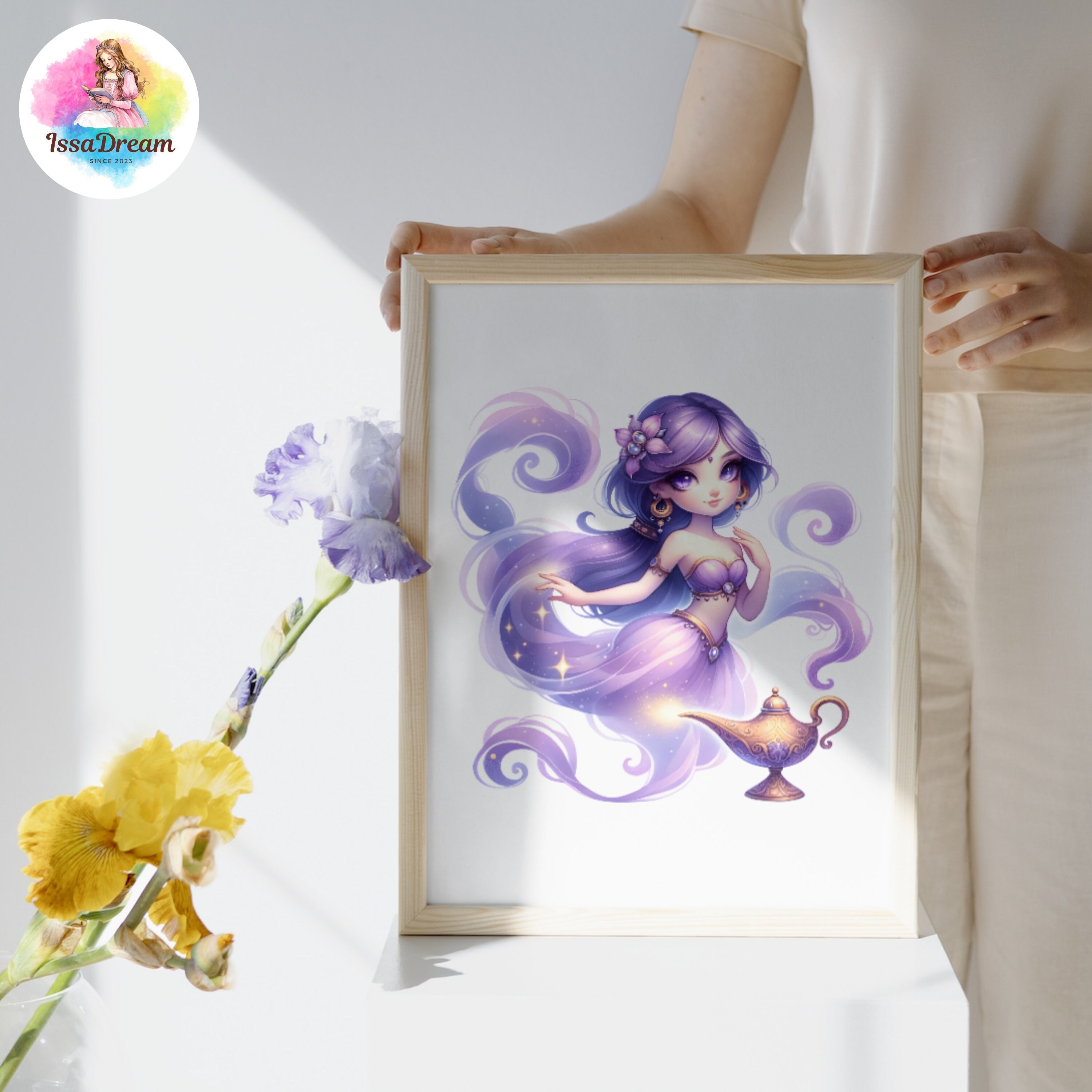 Watercolor Genie Princess in the Magic Lamp Clipart, Arabian Princess ...