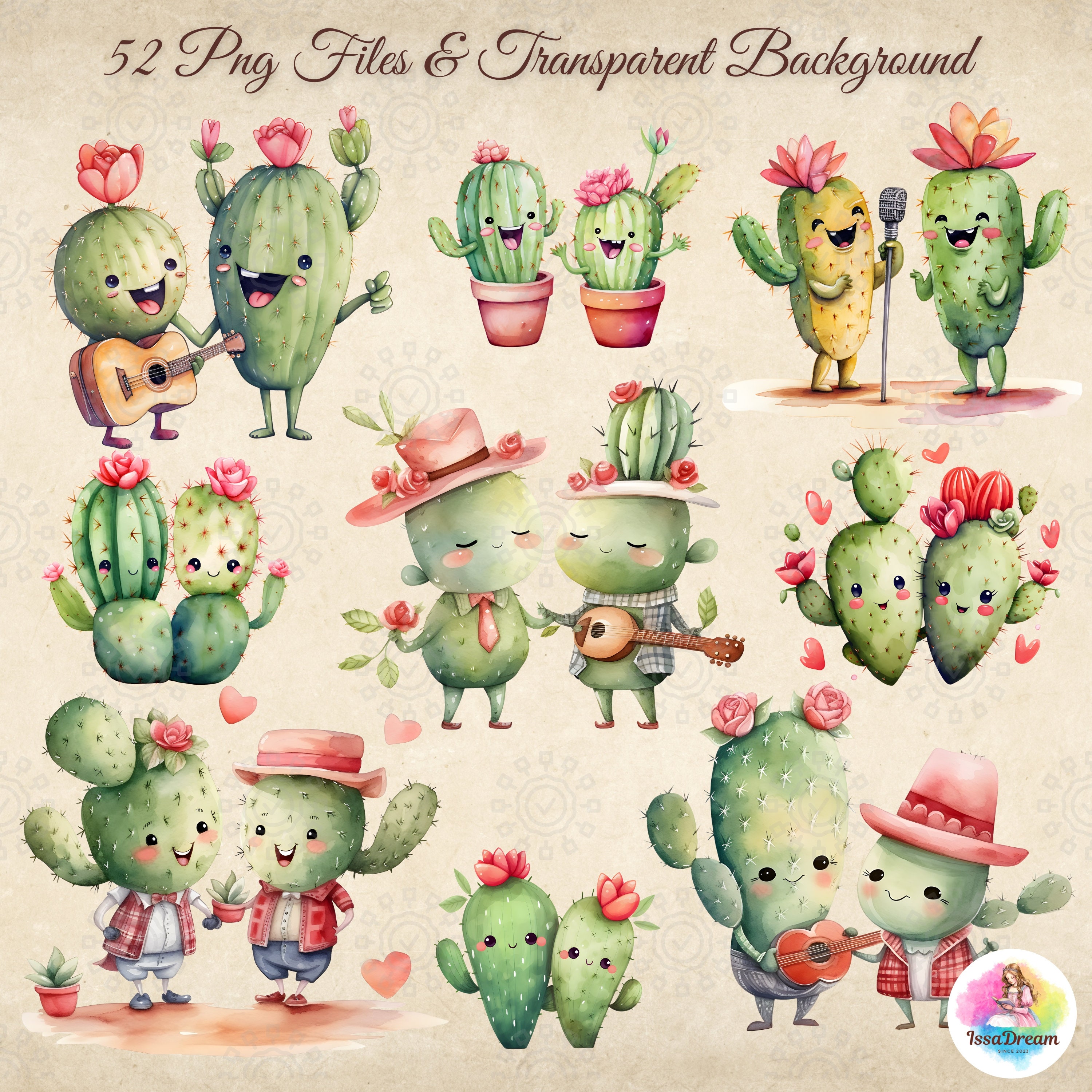 Watercolor Cactus Clipart, Valentines Clipart, Cute Cactus Lover, Plant ...