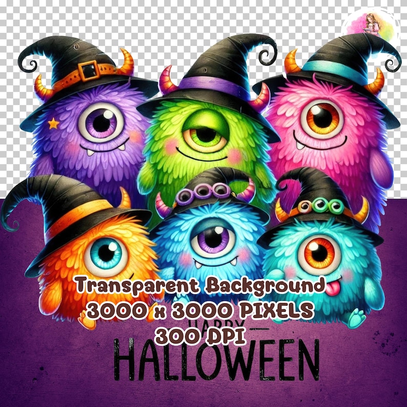 Halloween One Eye Monsters Clipart, Cute Halloween PNG, Cute Monsters ...